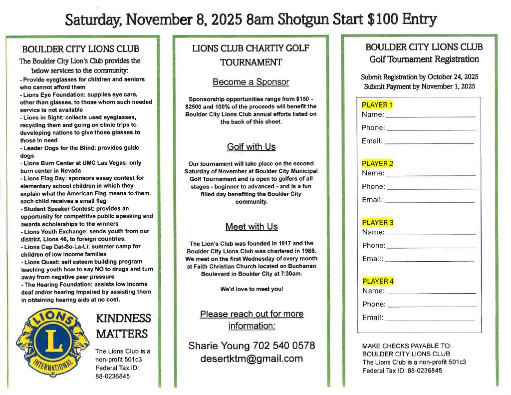 Lions Club Entry Form - Boulder City Golf